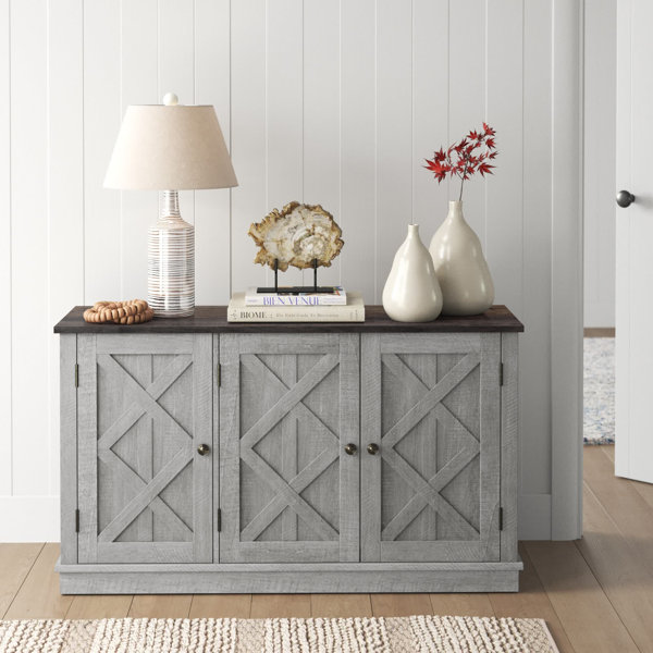 Overstock 48 Rustic Wood Finish Buffet Cabinet with 3 Doors Ample Storage 48 in Width Grey Gray Natural Finish Wood Finish